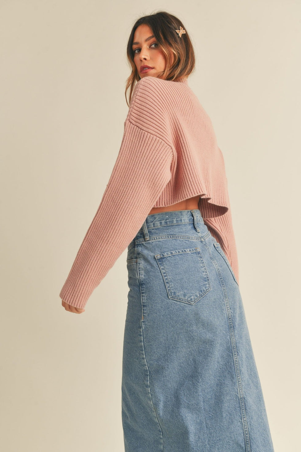 Ribbed Dusty Rose Sweater – Styled by Ashley Brooke