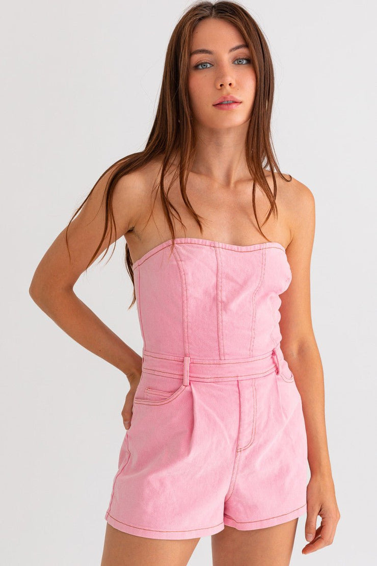 Strapless Pink Denim Romper – Styled by Ashley Brooke